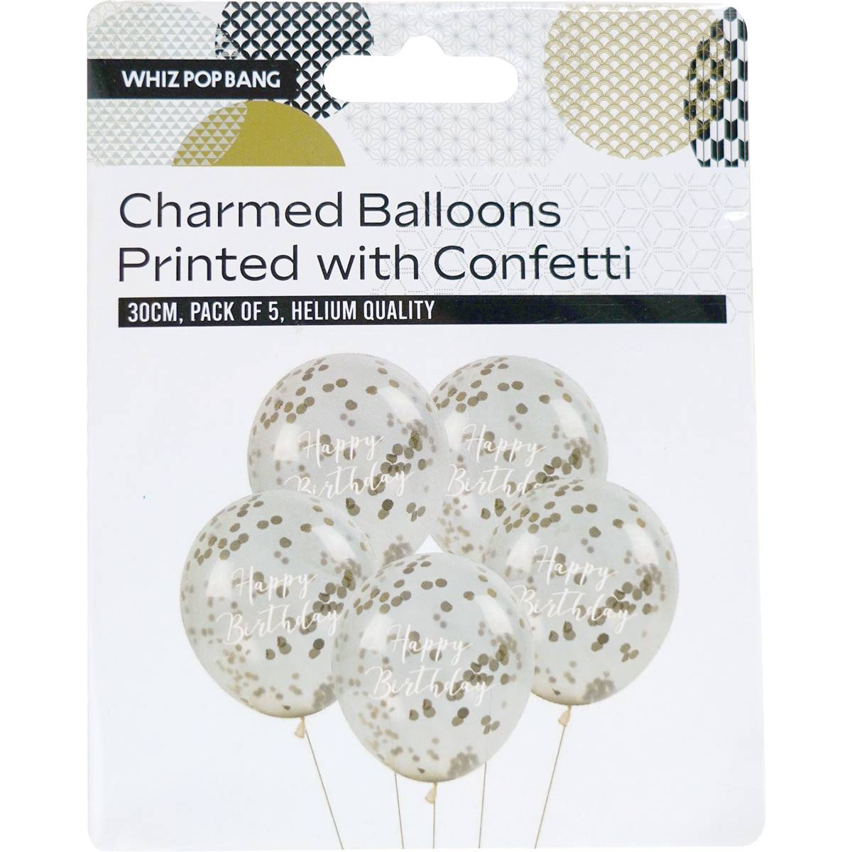 Whiz Pop Bang Charmed Balloons Printed With Confetti 5 Pack | Woolworths