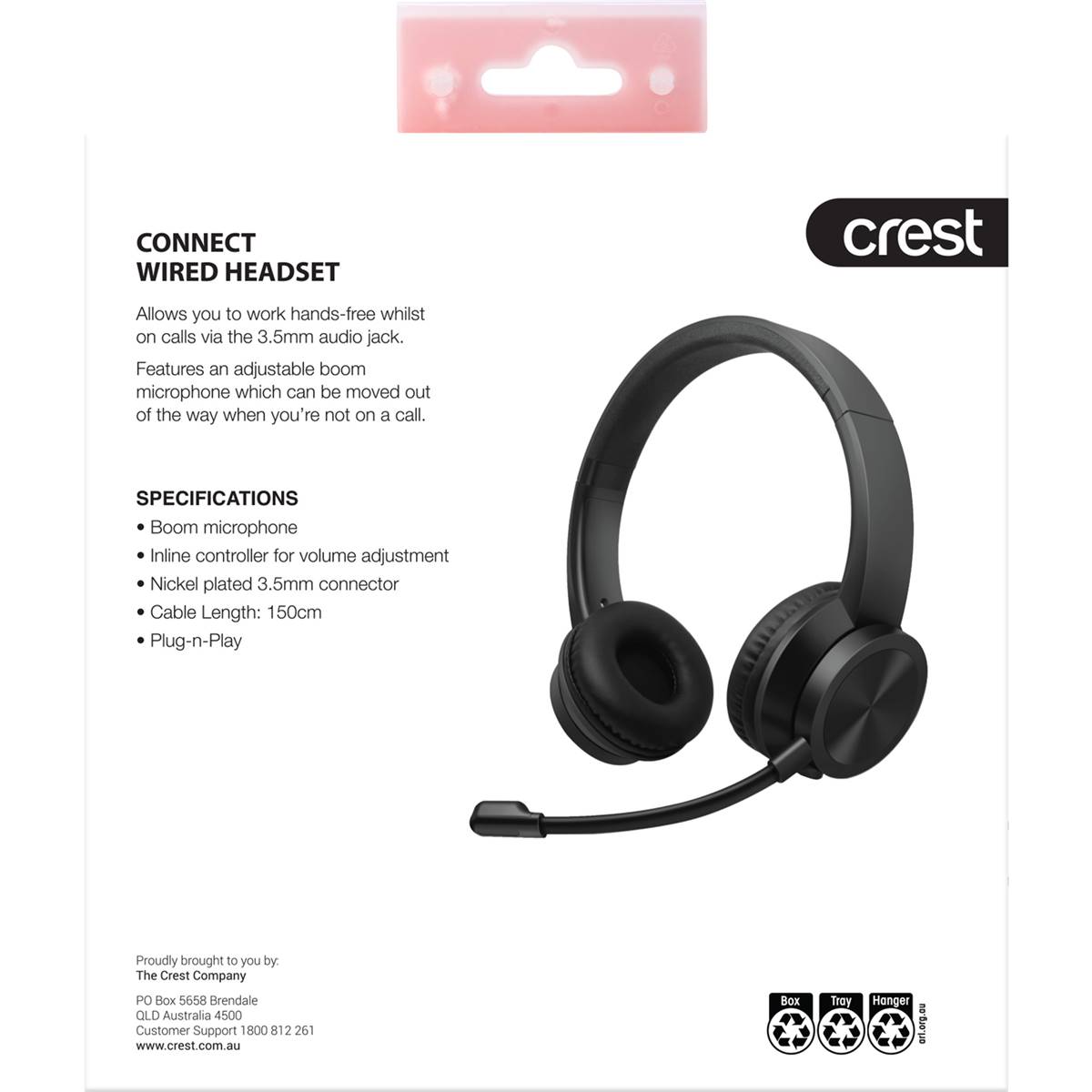 Crest Wired Headset With Boom Mic 3.5mm Connector Each | Woolworths