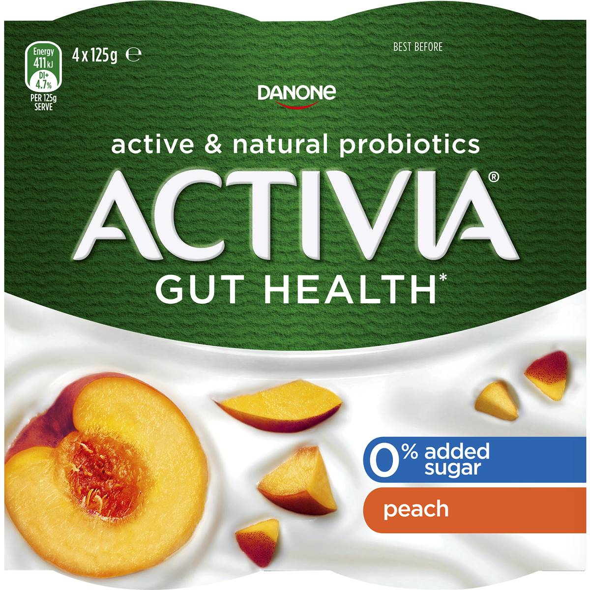 Activia Danone Probiotic Yoghurt No Added Sugar Peach 125g X 4 Pack ...