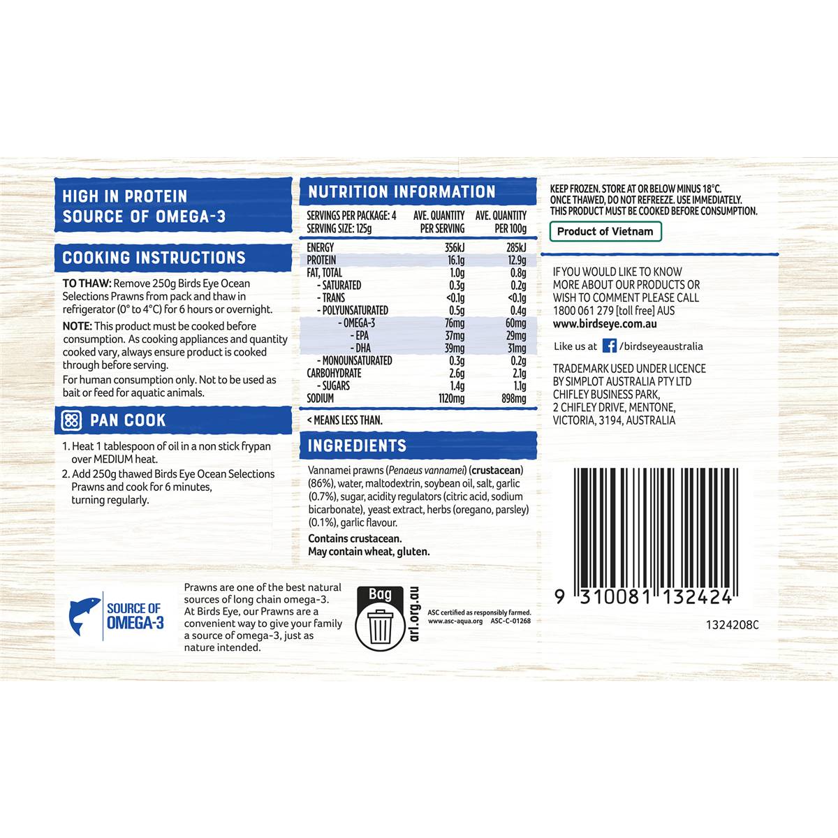 Birds Eye Ocean Selections Raw Prawns Frozen, Garlic And Herb Dusted ...