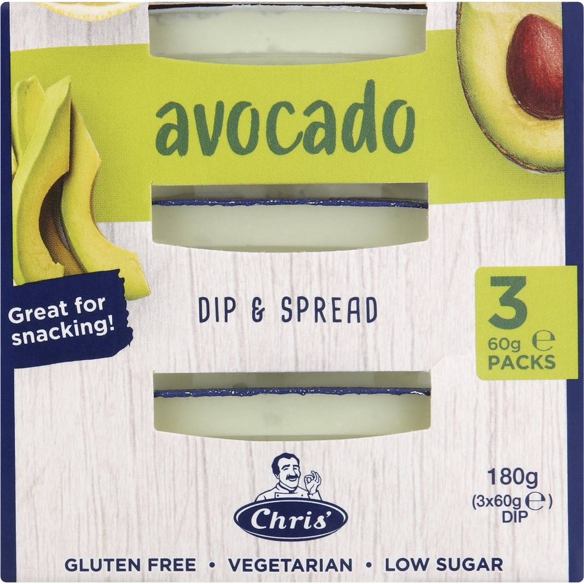 Chris' Homestyle Dips Avocado 3 X 60g | Woolworths