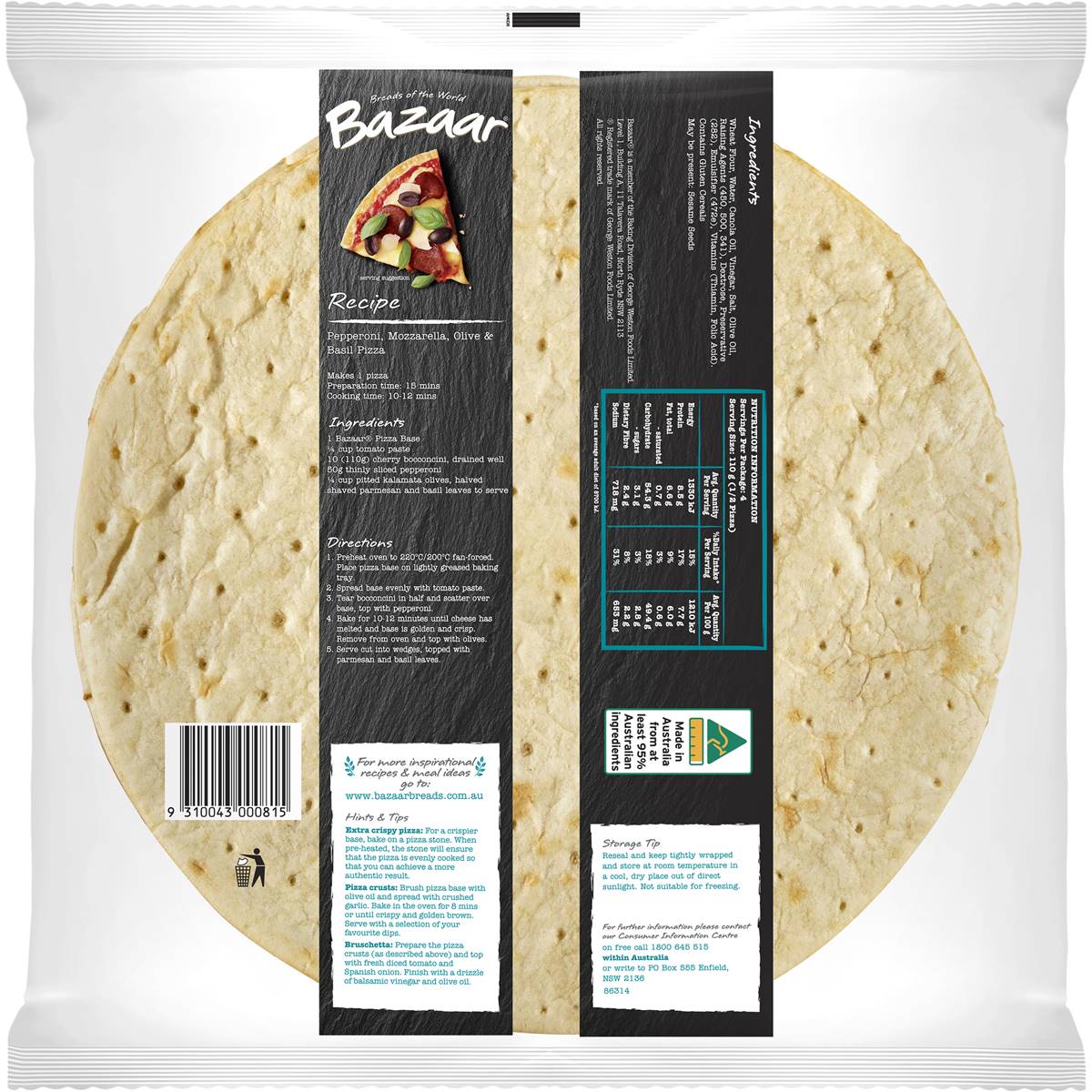 Bazaar Gourmet Pizza Bases 2 Pack | Woolworths