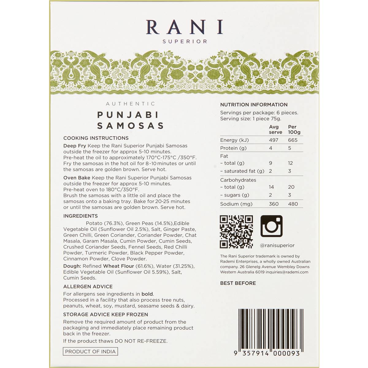 Rani Superior Punjabi Samosas 6 Pack | Woolworths
