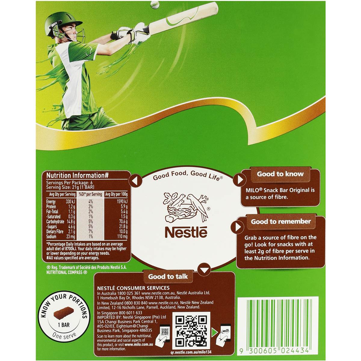 Nestle Milo Original Snack Bar 6pk 126g | Woolworths