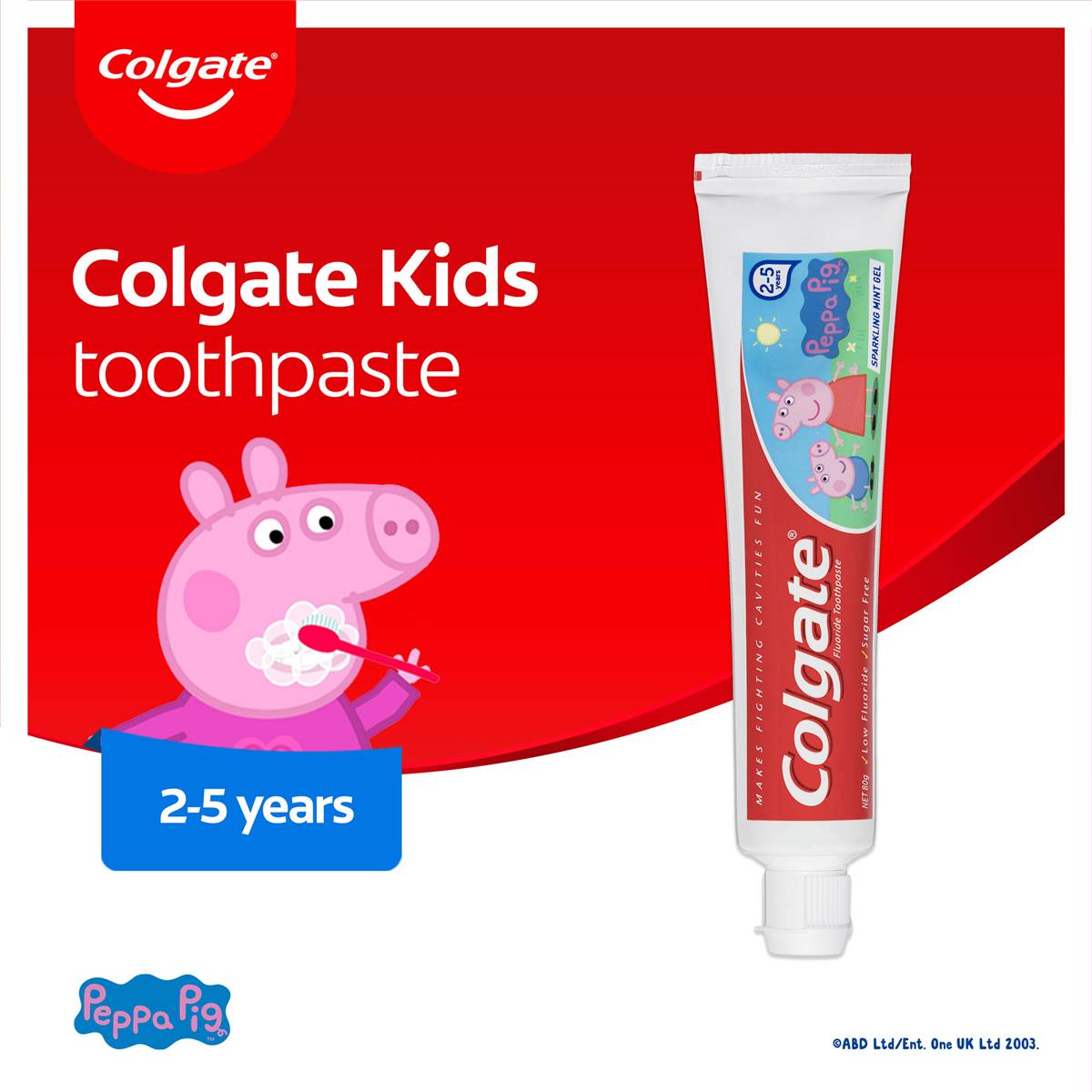 Colgate Peppa Pig Kids Toothpaste Sparkling Mint Gel 2-5 Years 80g ...