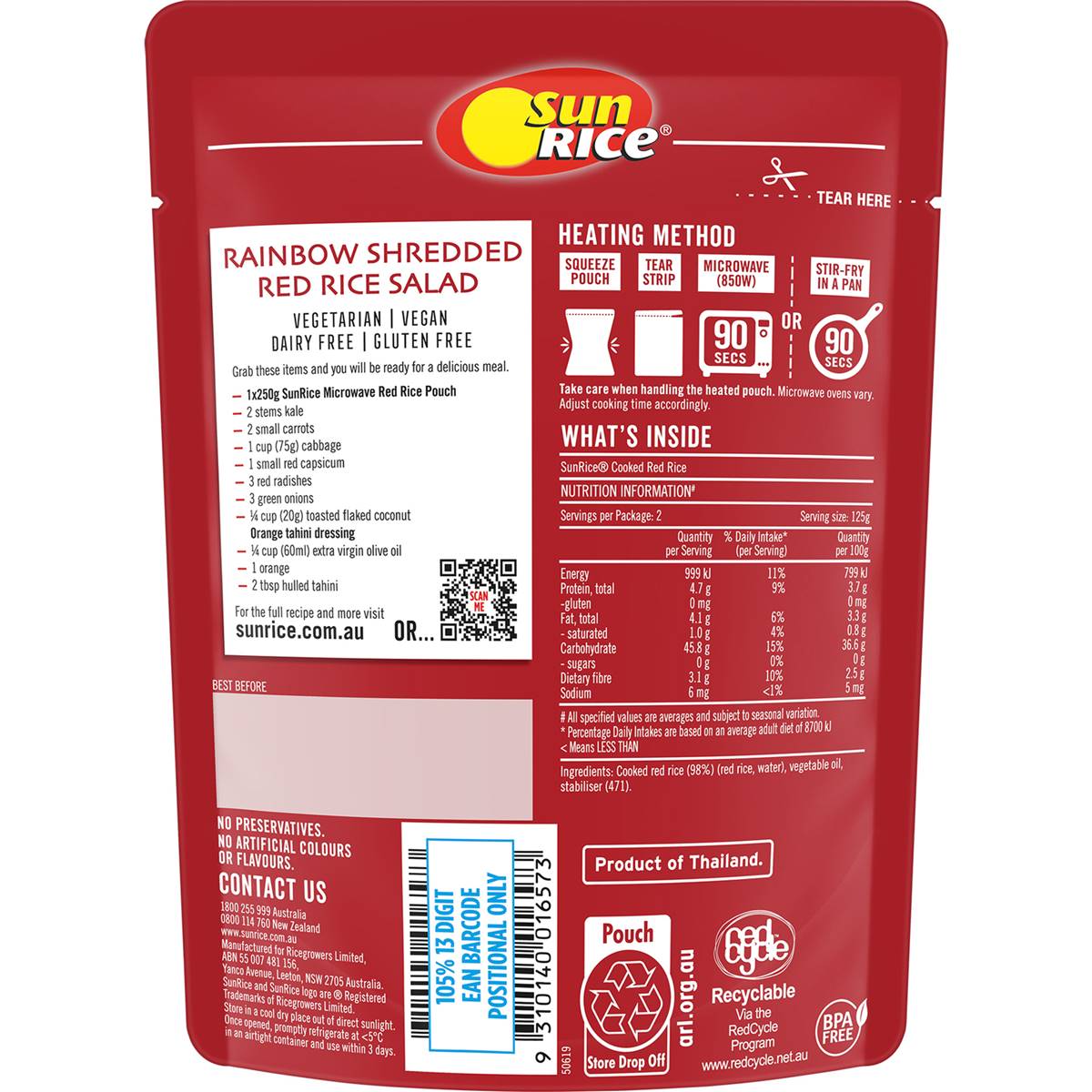 Sunrice Microwave Red Rice Pouch 250g | Woolworths