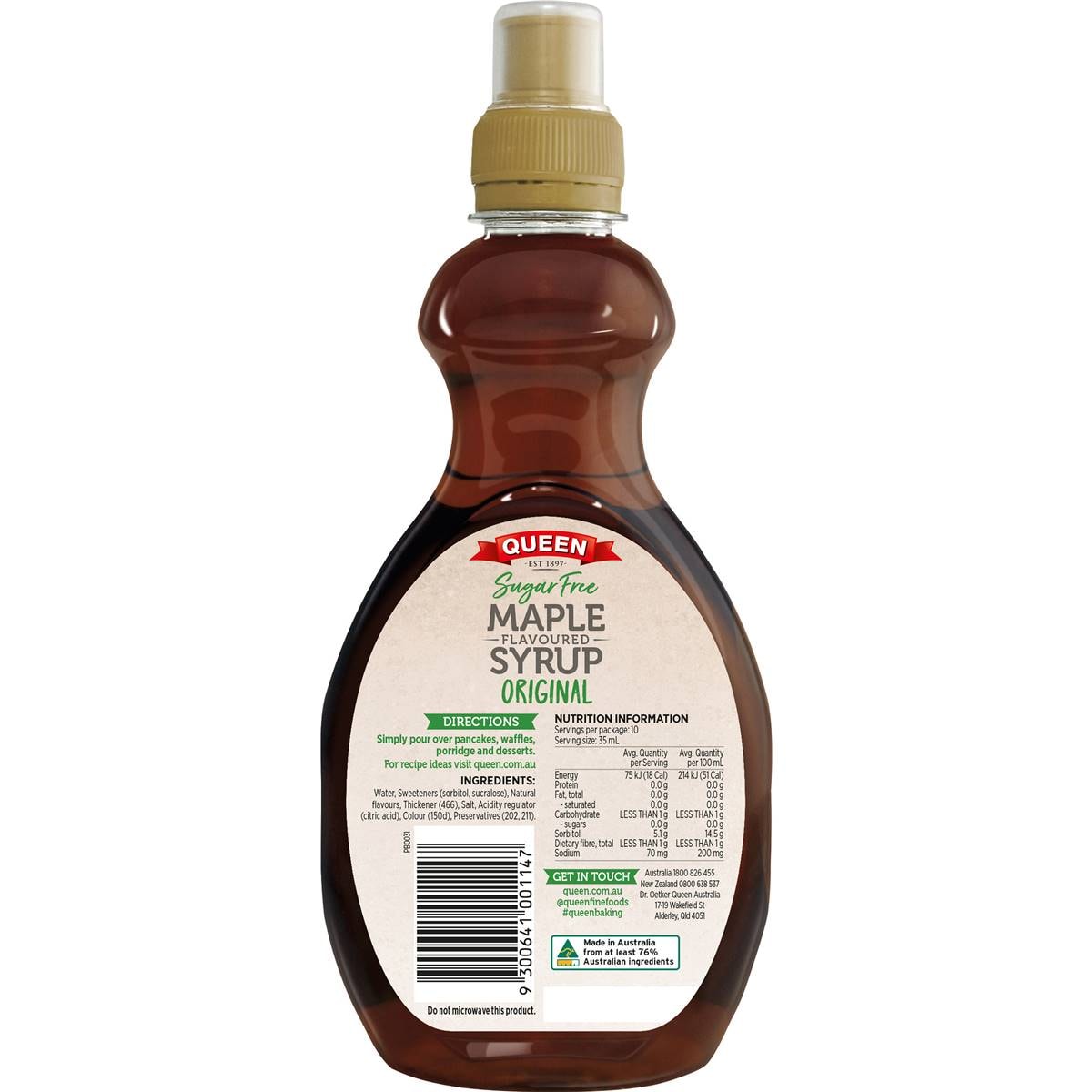 Queen Sugar Free Maple Flavoured Syrup 355ml | Woolworths