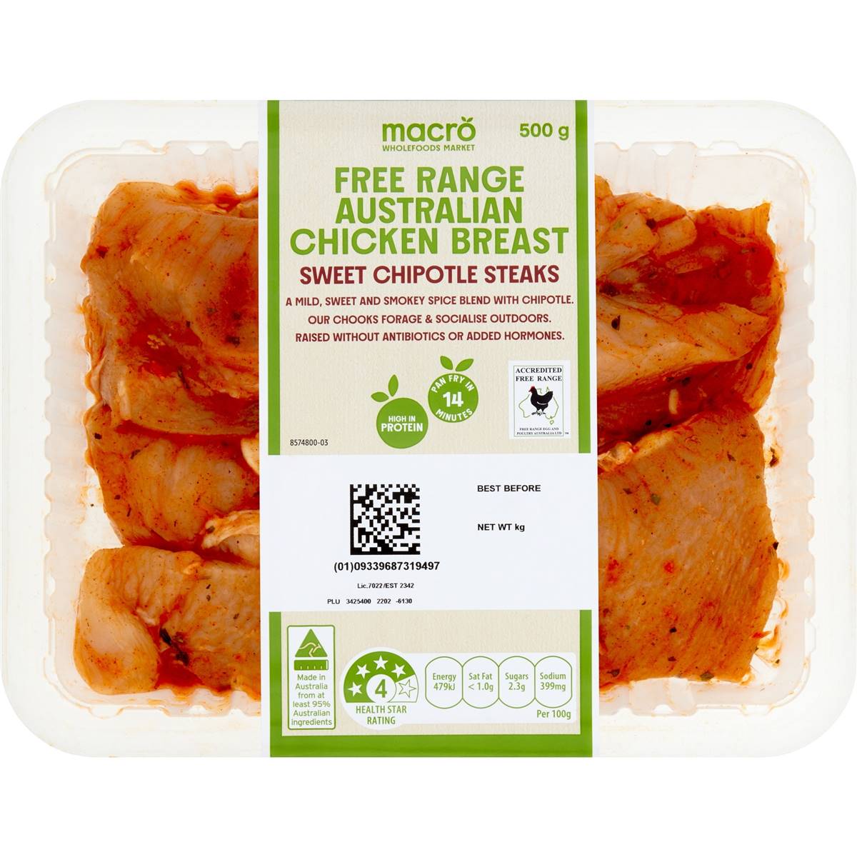 Macro Free Range Chicken Breast Steaks Sweet Chipotle 500g | Woolworths