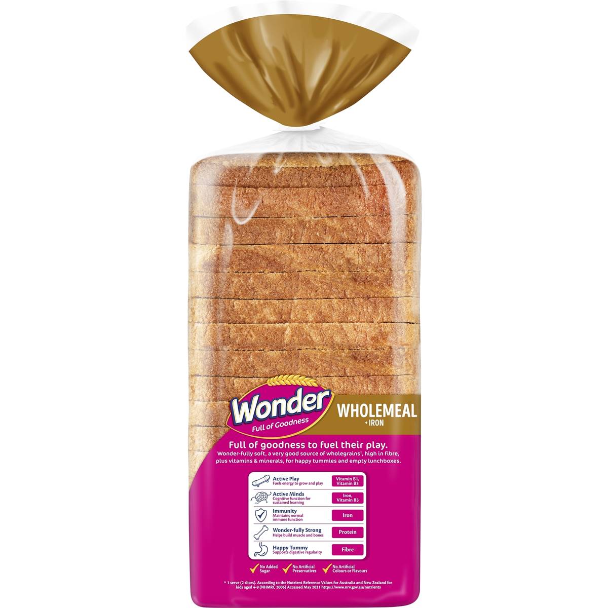 Wonder White Wholemeal With Iron Sandwich Slice 700g | Woolworths