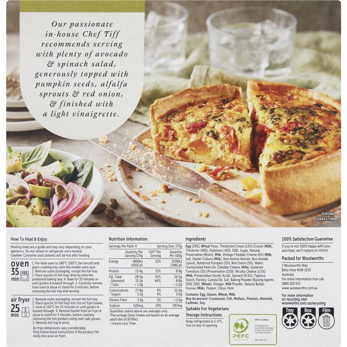 Woolworths Roasted Pumpkin & Spinach Quiche 700g | Woolworths