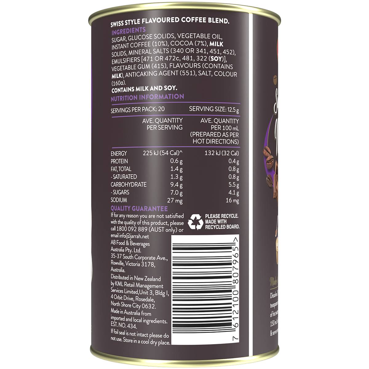 Jarrah Swiss Café Instant Mocha 250g | Woolworths