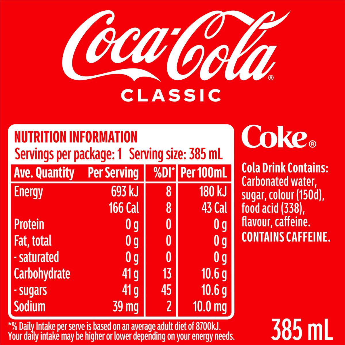 Coca-cola Classic Soft Drink Bottle 385ml | Woolworths