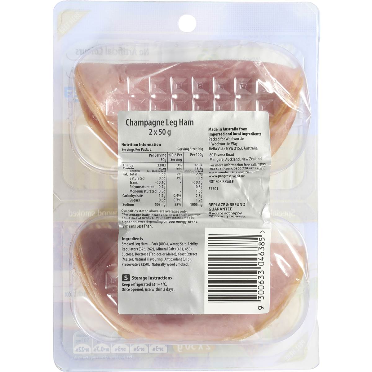 Woolworths Select Ham Leg Champagne Sliced Ff 2x50g | Woolworths