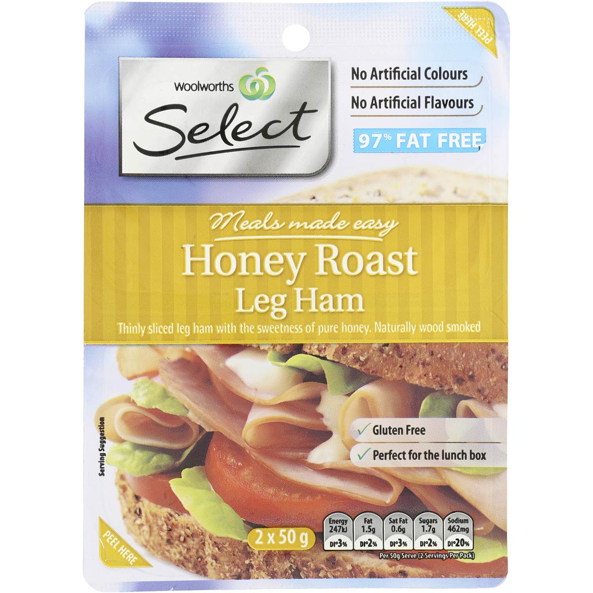 Woolworths Select Ham Leg Honey Roast Sliced Ff 2x50g | Woolworths