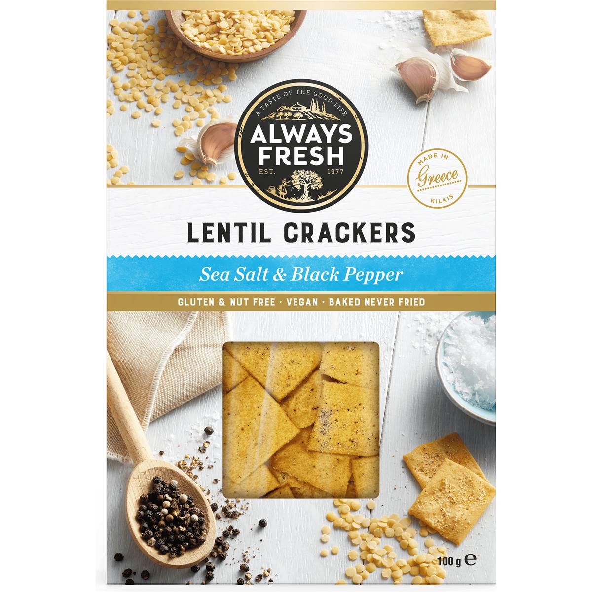 Always Fresh Lentil Crackers Sea Salt & Black Pepper 100g | Woolworths