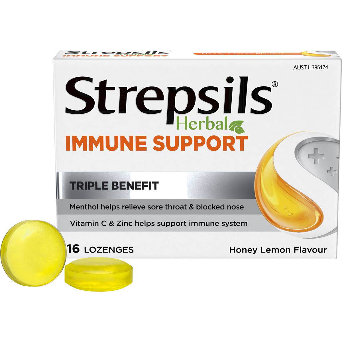 Strepsils Herbal Lozenges Immune Support Honey Lemon 16 Pack | Woolworths