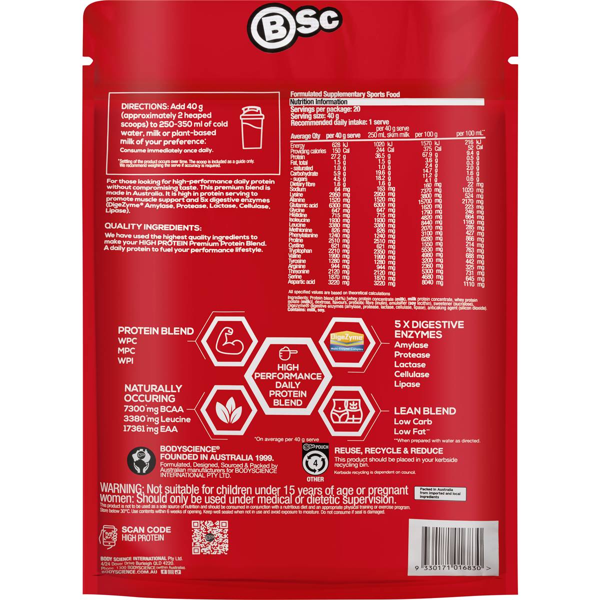 Bsc High Protein Powder Vanilla 800g | Woolworths