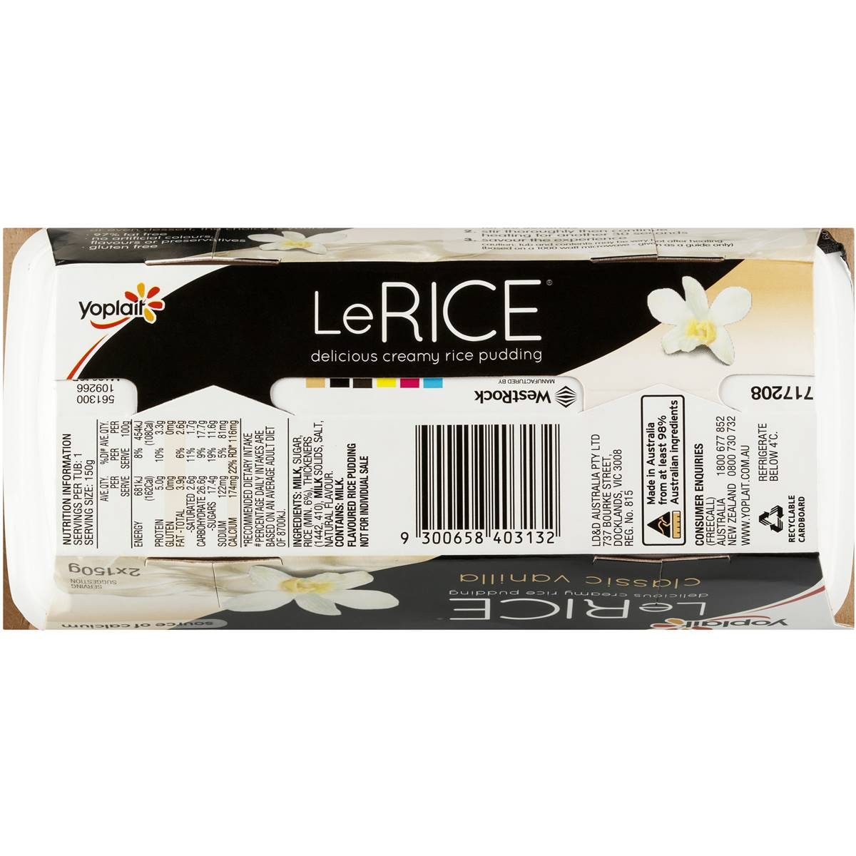 Yoplait Le Rice Pudding Classic Vanilla 2x150g | Woolworths