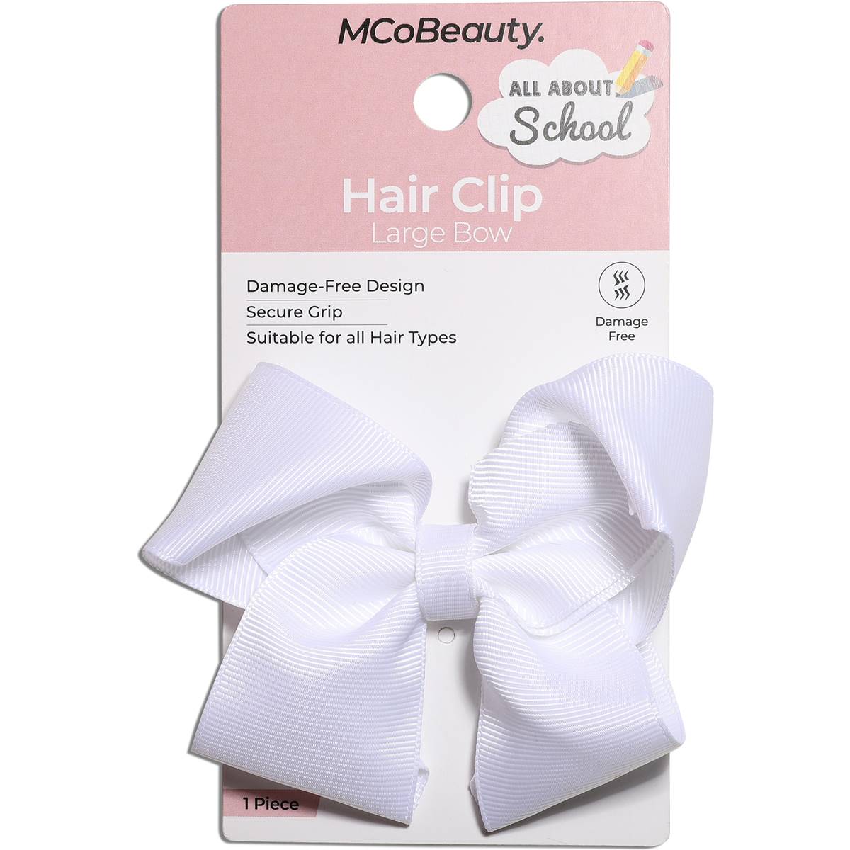 Mcobeauty All About School Hair Clip Large Bow White Each | Woolworths