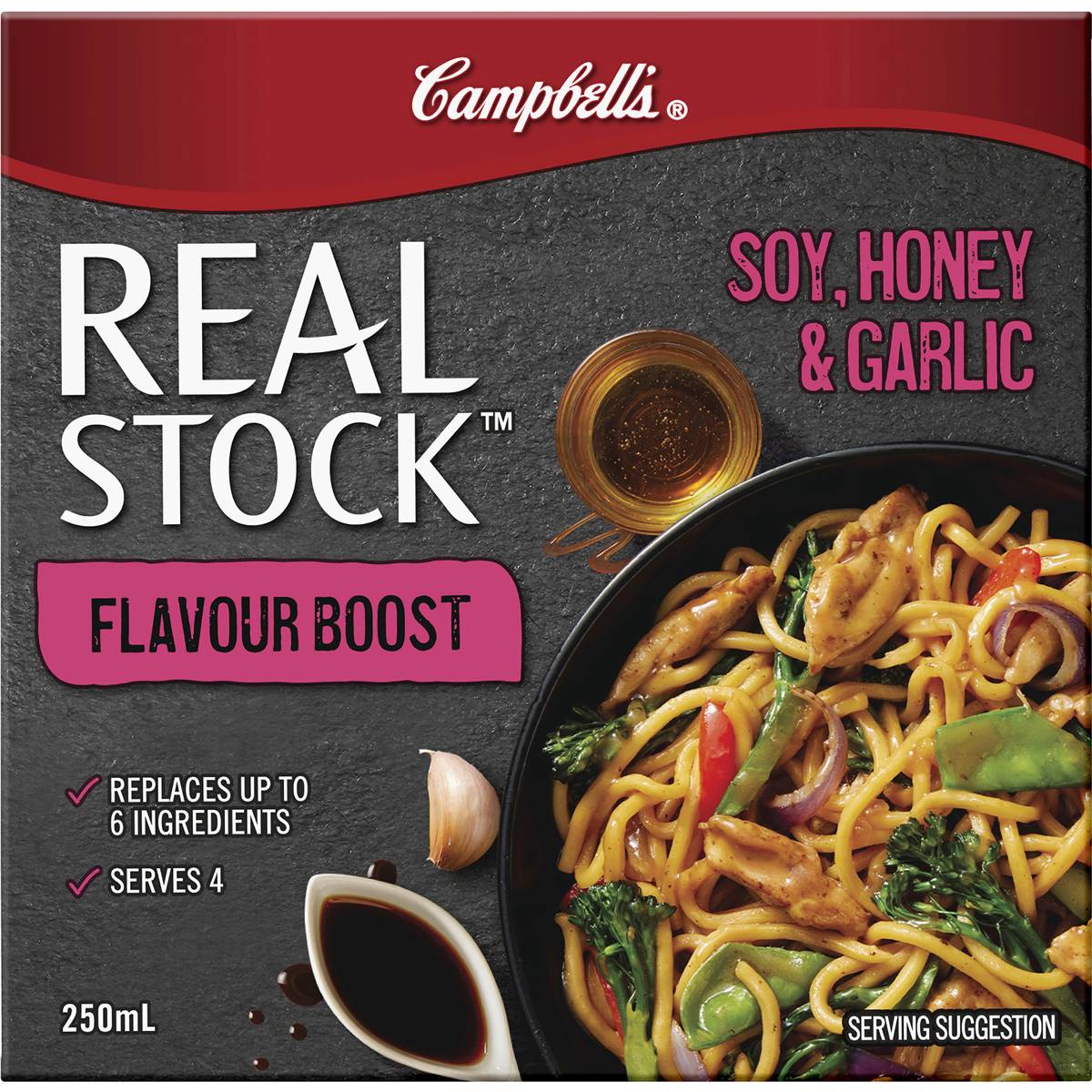 Campbell's Real Stock Flavour Boost Soy, Honey & Garlic 250ml | Woolworths Campbell's Real Stock Flavour Boost Soy, Honey & Garlic 250ml | Woolworths