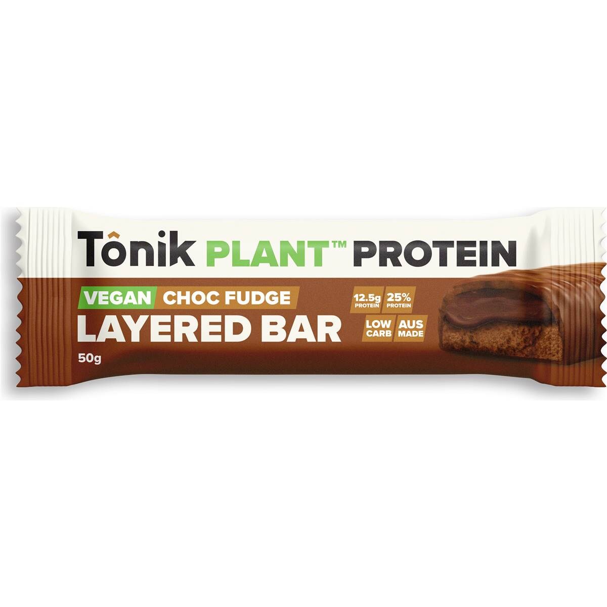 Tonik Vegan High Protein Layered Bar Chocolate Fudge 50g | Woolworths