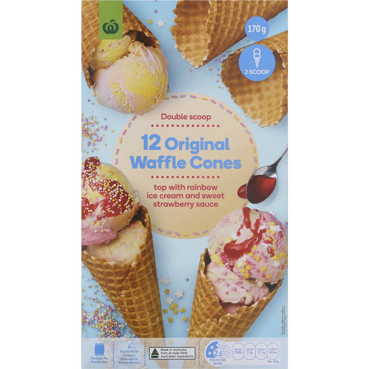 Woolworths Natural Plain Waffle Cones 12 Pack | Woolworths
