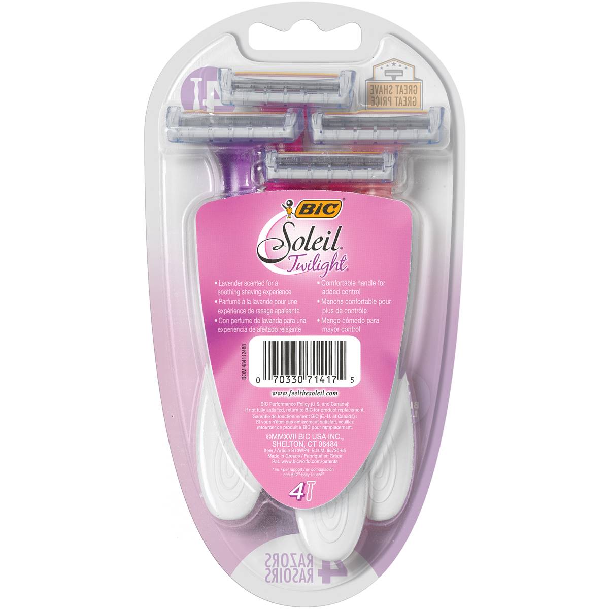 Bic Razor Disposable Soleil Twilight Lavender 4 Pack | Woolworths