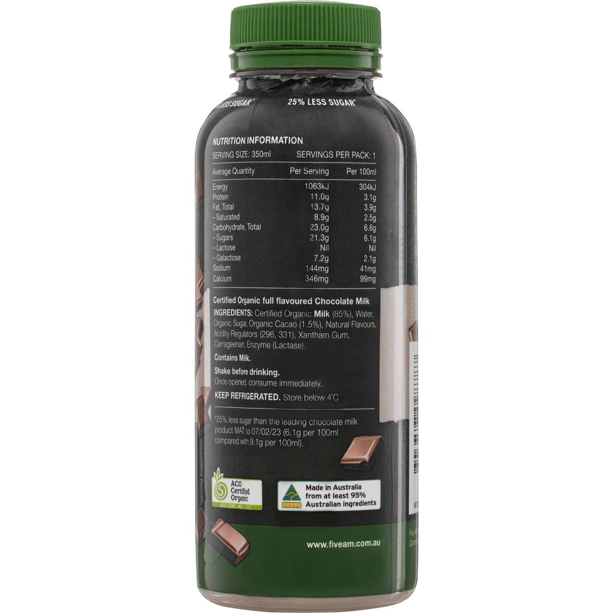 Five:am Organic Chocolate Milk 350ml | Woolworths