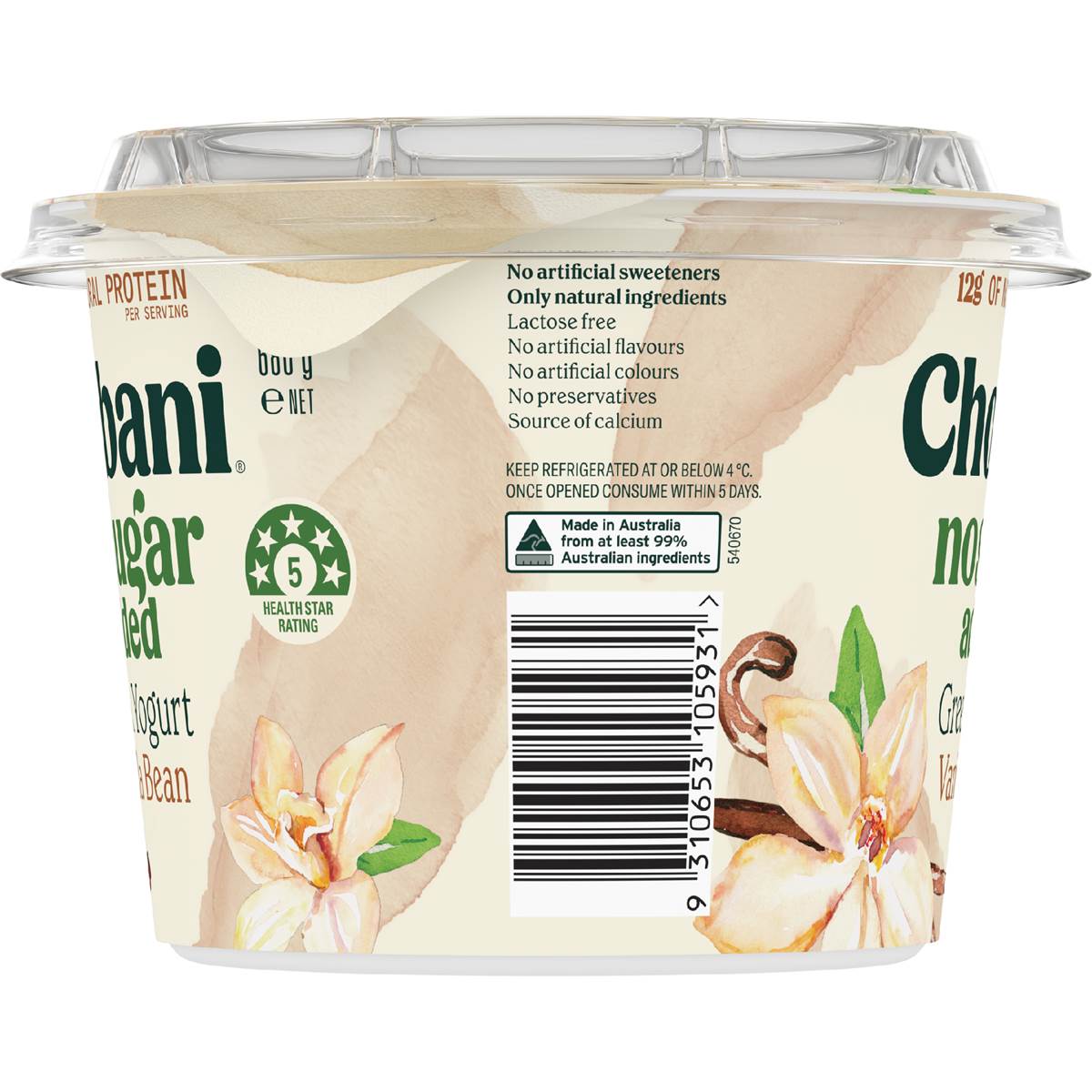 Chobani No Sugar Added Greek Yogurt Vanilla 680g | Woolworths