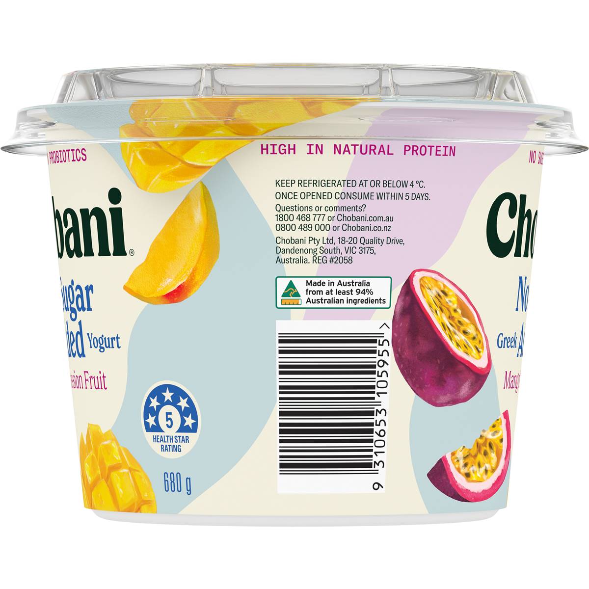 Chobani No Sugar Added Greek Yogurt Mango Passion Fruit 680g | Woolworths