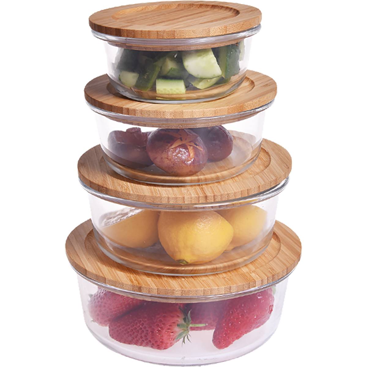 Kate's Kitchen Round Glass Food Container With Bamboo Lid 400ml Each ...
