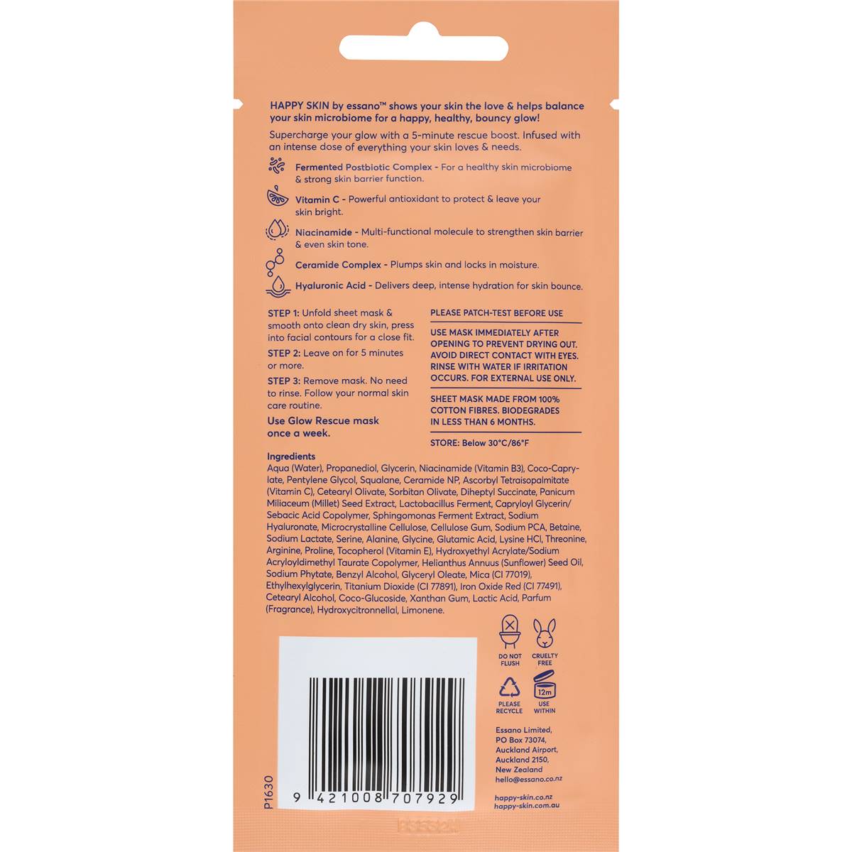 Essano Happy Skin Glow Rescue Sheet Mask Each | Woolworths