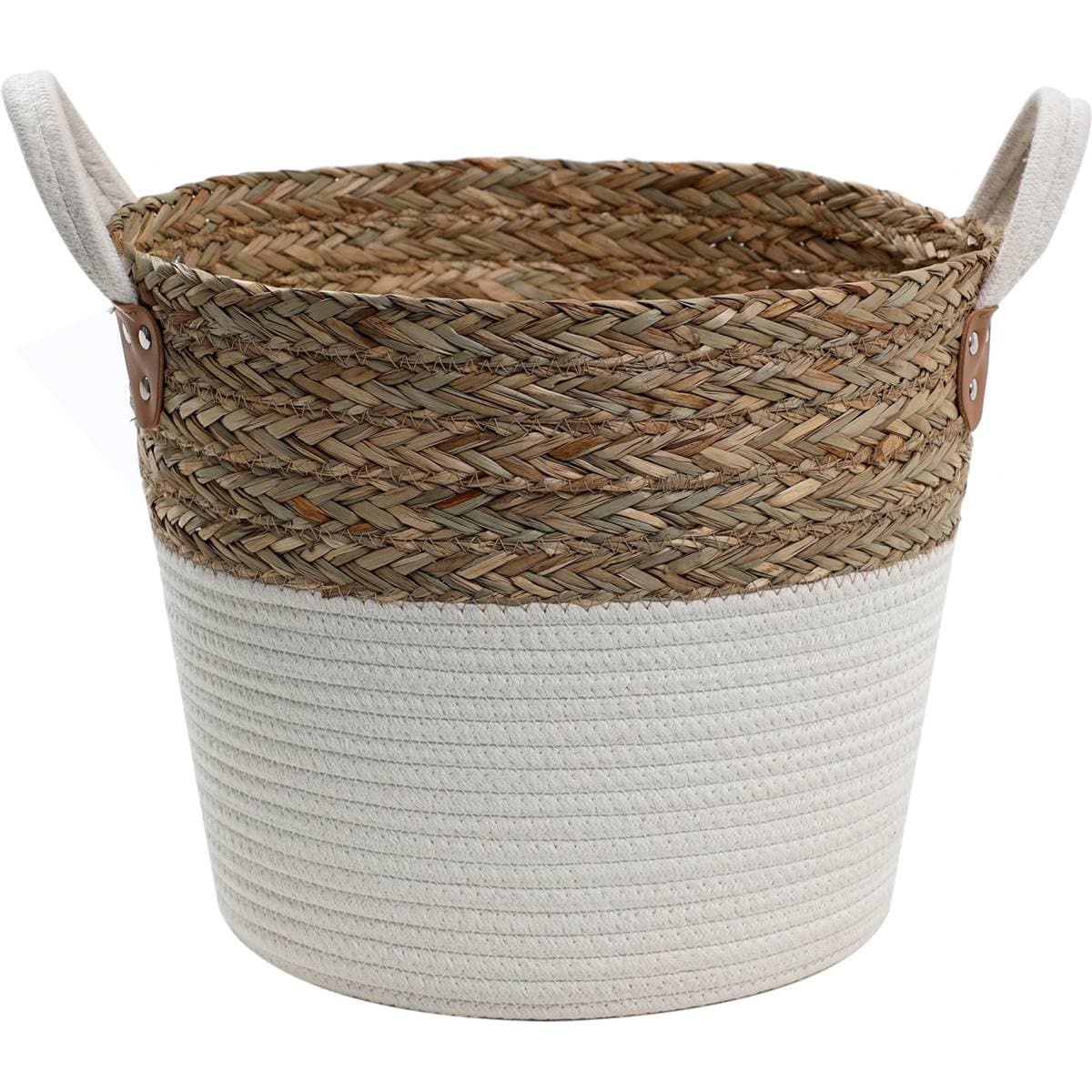 Inspire Woven Round Basket With Handle Large Each | Woolworths