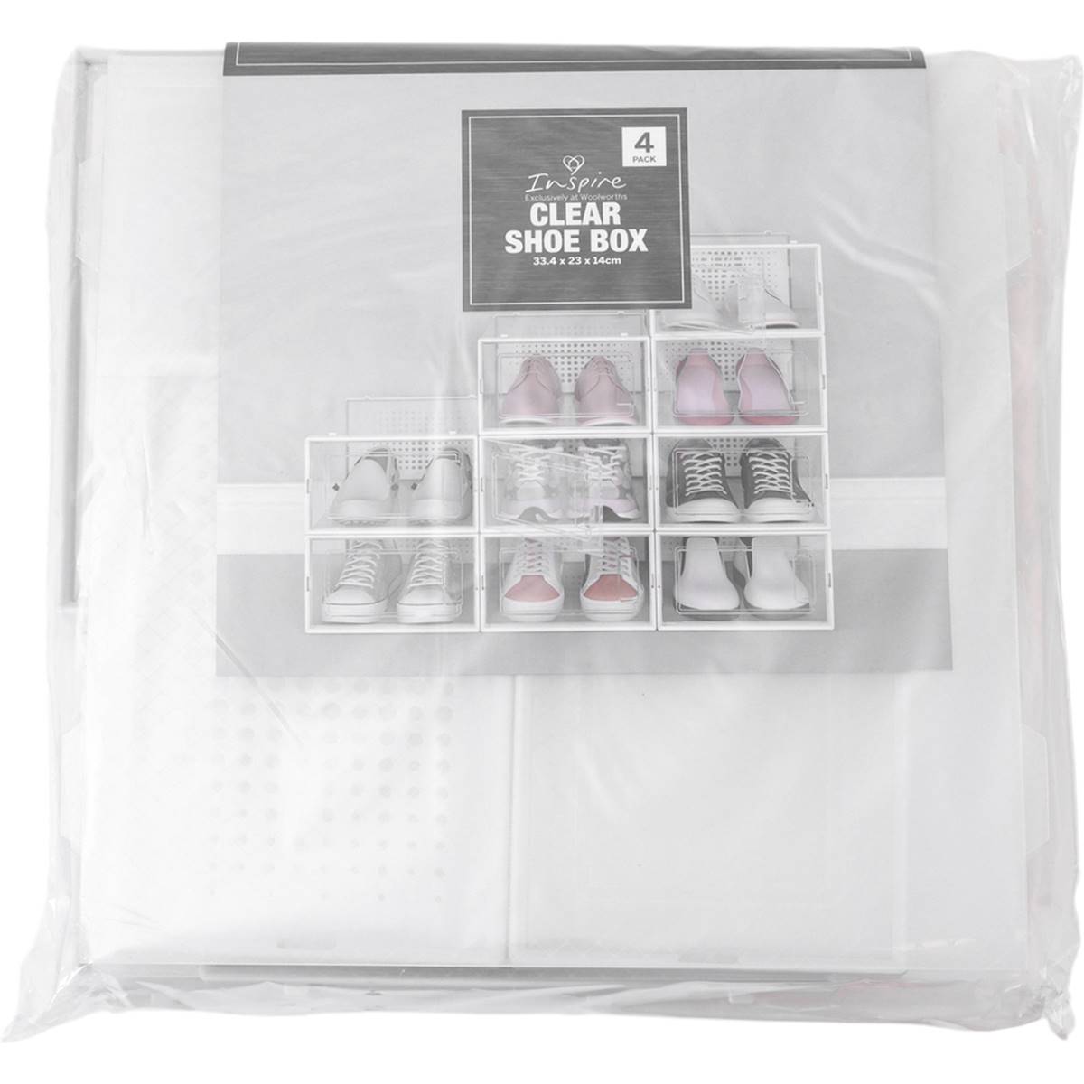 Inspire Clear Shoe Box 4 Pack | Woolworths