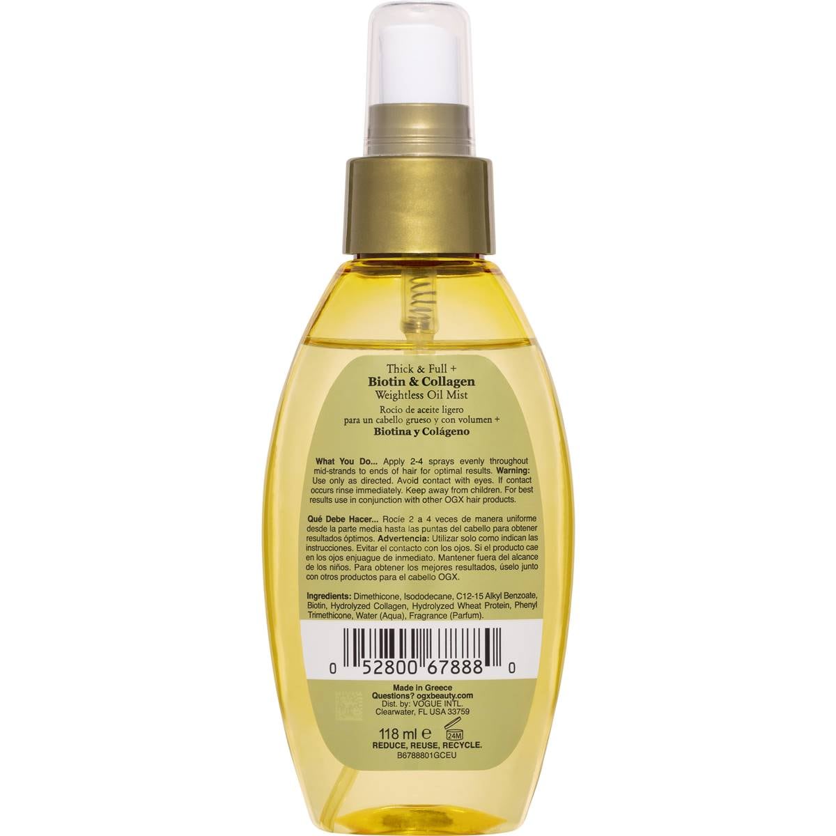 Ogx Biotin & Collagen Volumising Weightless Oil Mist 118ml | Woolworths