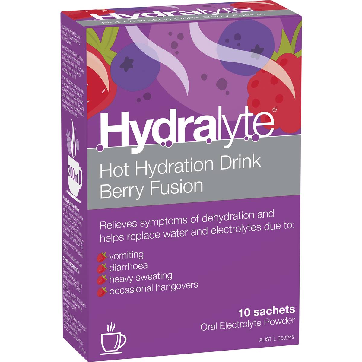 Hydralyte Hot Hydration Berry Fusion Electrolyte Powder Sachets 10 Pack ...