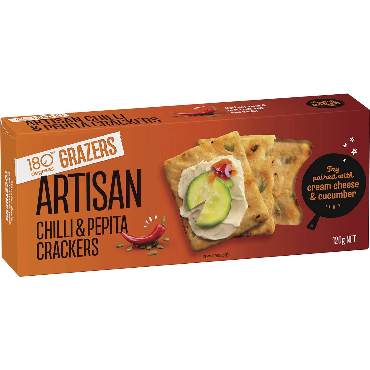 180 Degrees Artisan Crackers Chilli & Pepita 120g | Woolworths