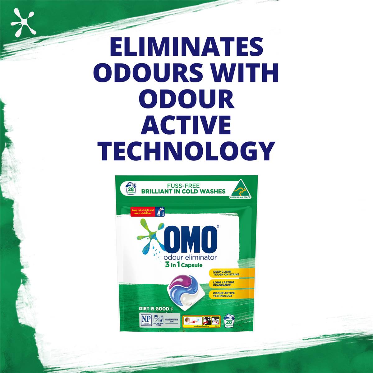 Omo 3 In 1 Laundry Capsules Odour Eliminator 3 In 1 Capsules 28 Pack | Woolworths