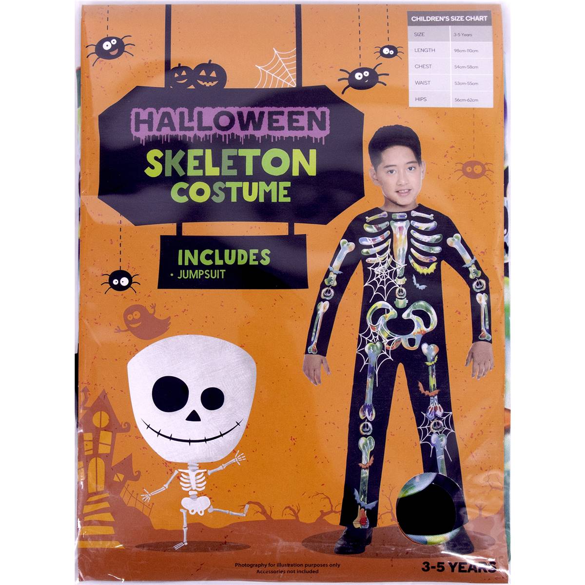 Halloween Dress Up Costume Child Skeleton Size 3-5 Years Each | Woolworths