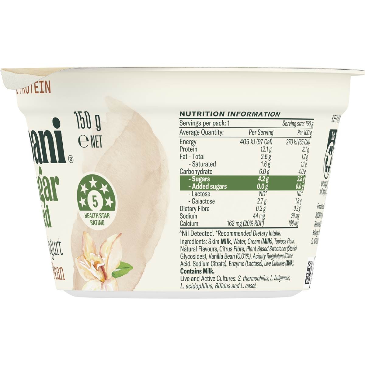 Chobani No Sugar Added Greek Yogurt Vanilla 150g | Woolworths