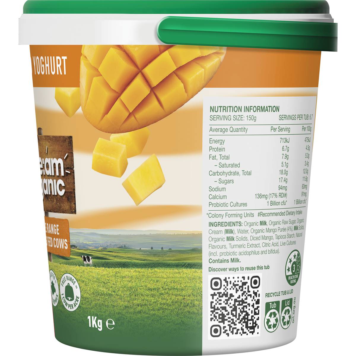 Five:am Organic Yoghurt Mango 1kg | Woolworths