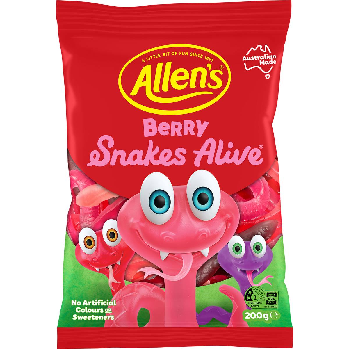 Allen's Berry Snakes Alive Lollies Bag 200g | Woolworths