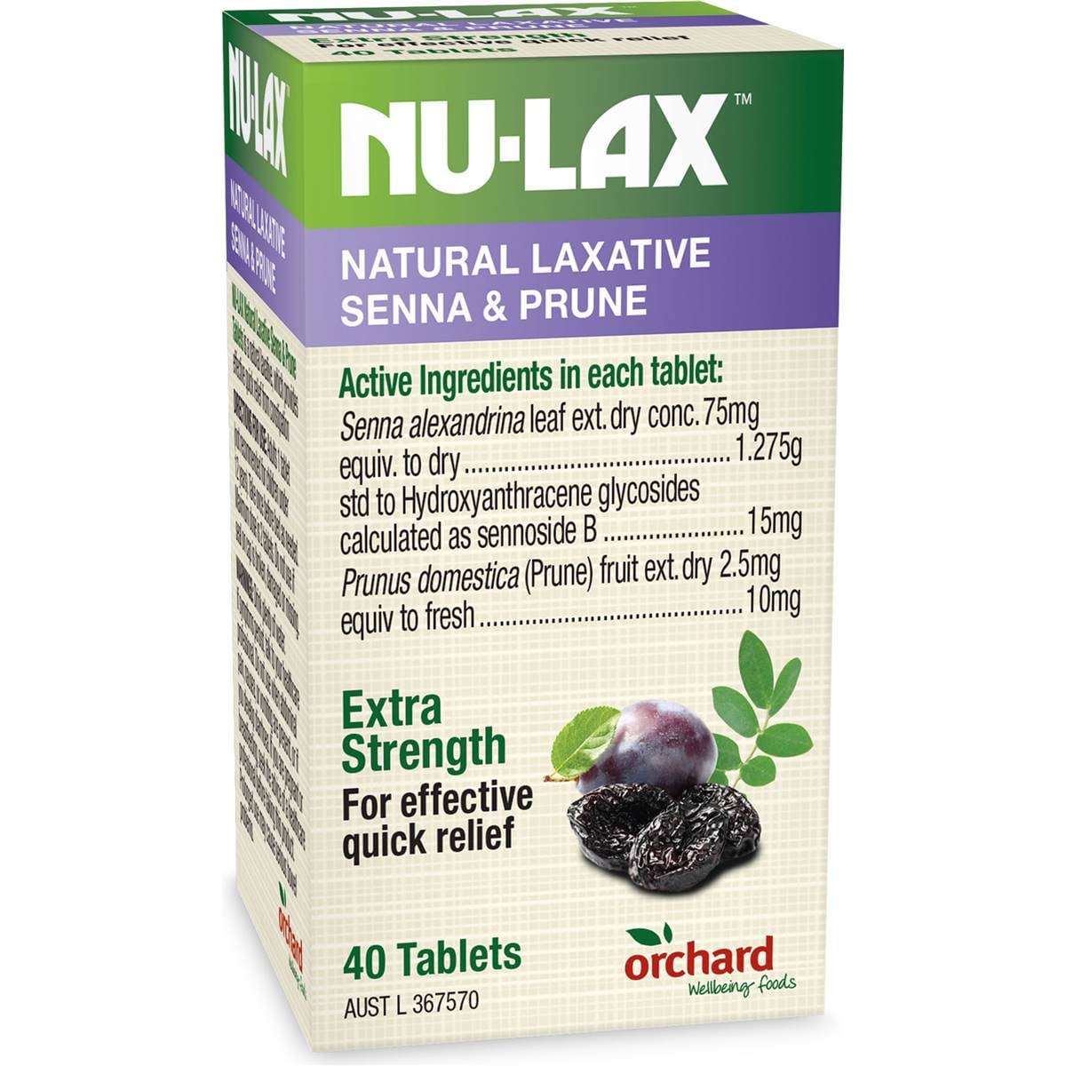 Nu-lax Natural Laxative Senna & Prune Tablets 40 Pack | Woolworths