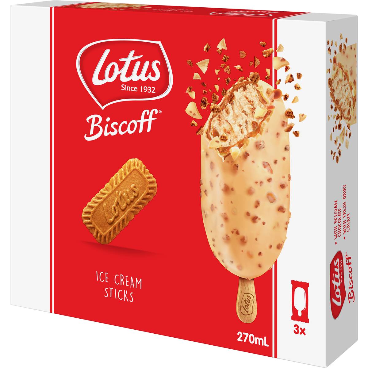 Lotus Biscoff White Chocolate Ice Cream Sticks 3 Pack | Woolworths