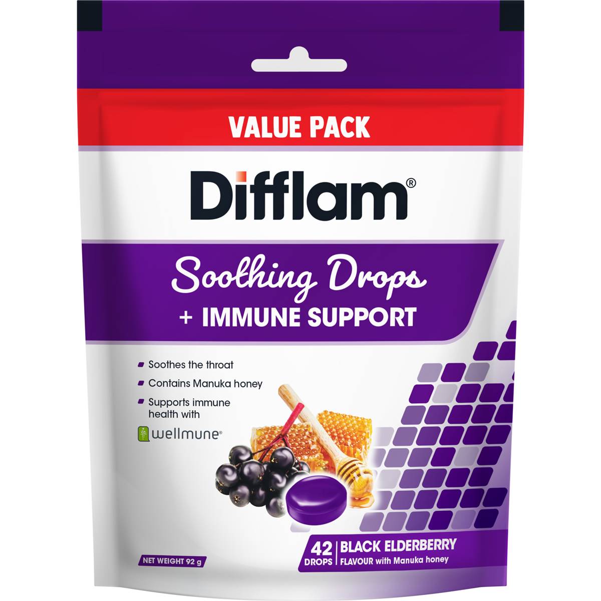 Difflam Soothing Drops+ Immune Support Elderberry With Manuka Honey 42 ...