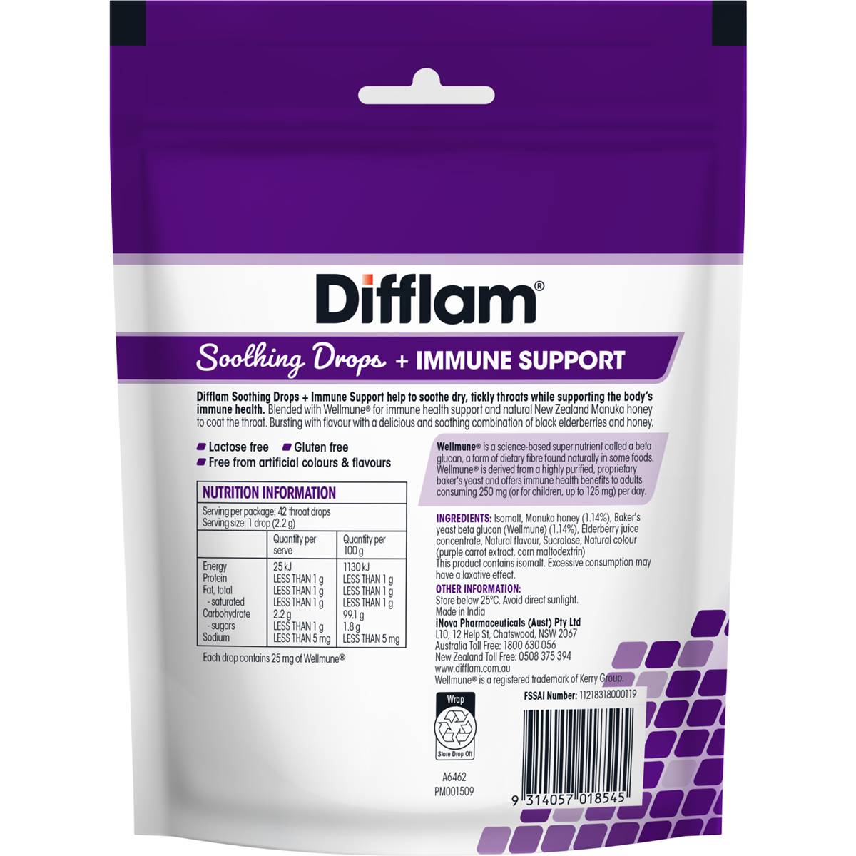 Difflam Soothing Drops+ Immune Support Elderberry With Manuka Honey 42 ...