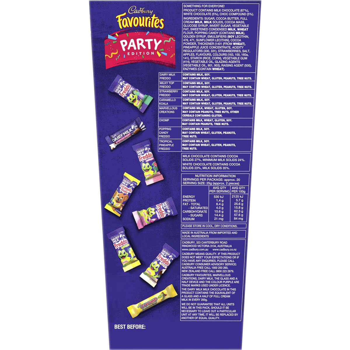 Cadbury Favourites Party Edition Boxed Chocolate 520g | Woolworths