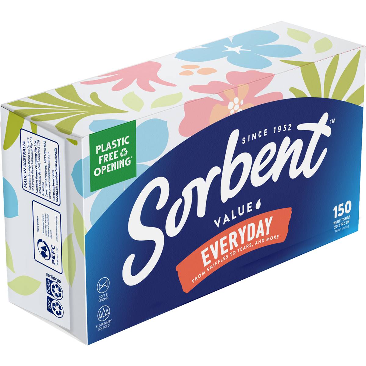 Sorbent Everyday White Facial Tissues 150 Pack | Woolworths