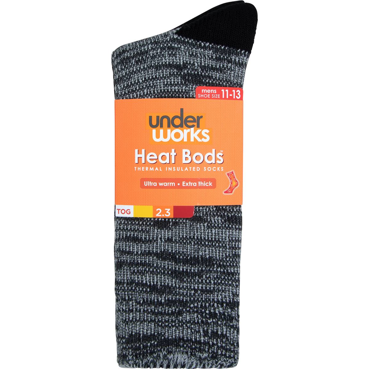 Underworks Mens Heat Bods Crew Socks Grey Size 11-13 Each | Woolworths