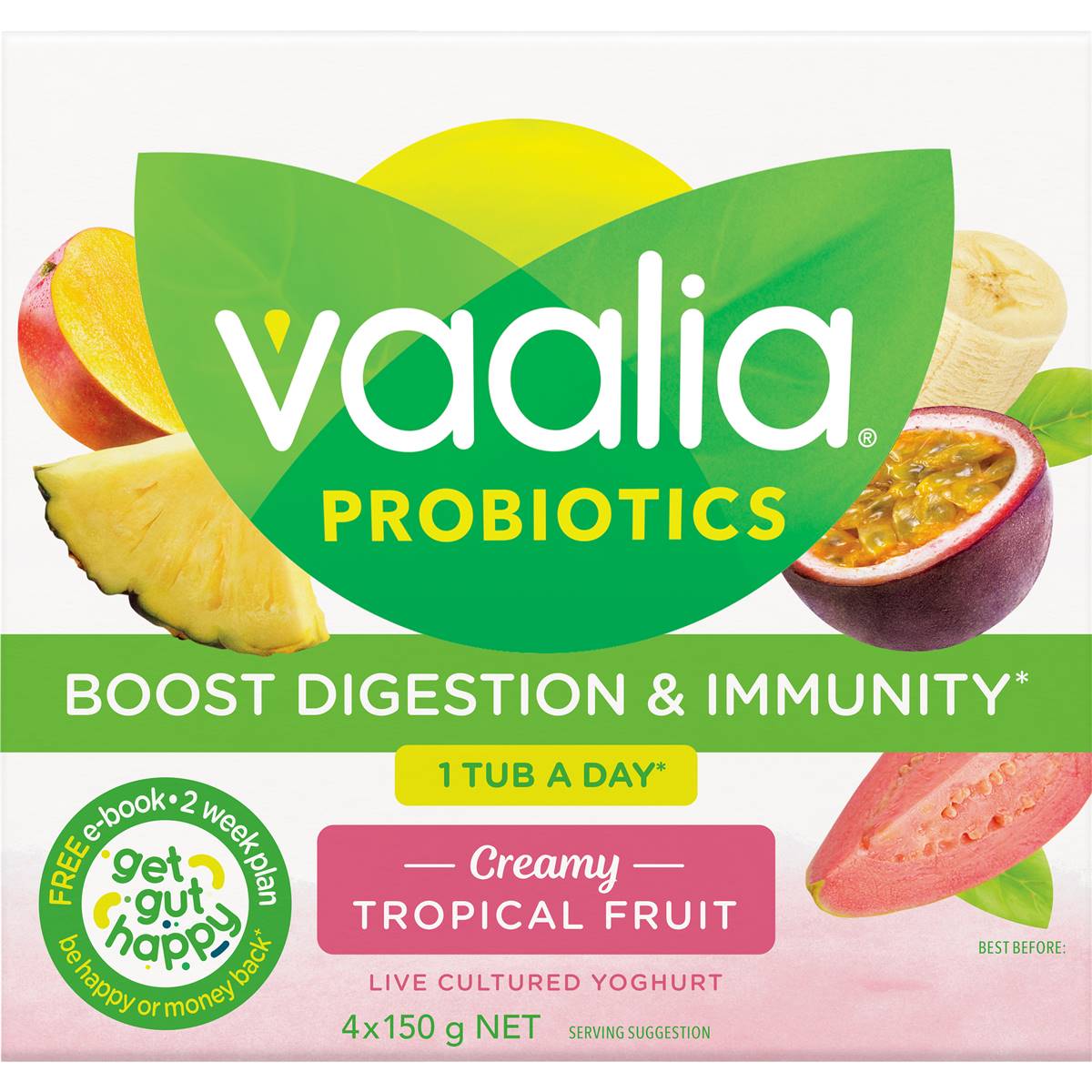 Vaalia Probiotics Yoghurt Tropical Fruit 4 Pack | Woolworths